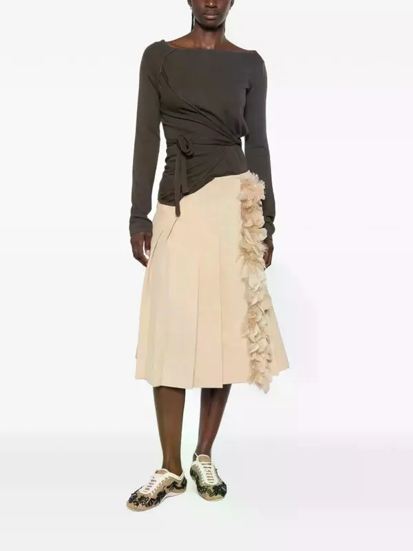 Plan C Feather-trim Pleated Midi Skirt