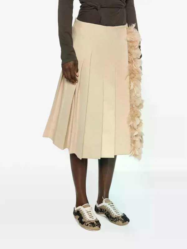 Plan C Feather-trim Pleated Midi Skirt