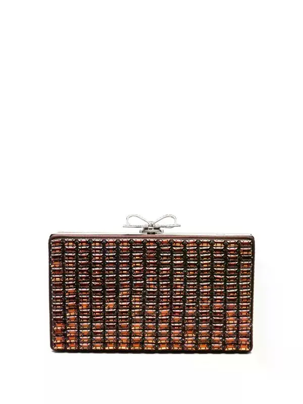 SELF-PORTRAIT Crystal-embellished Bow Clutch Bag - Brown