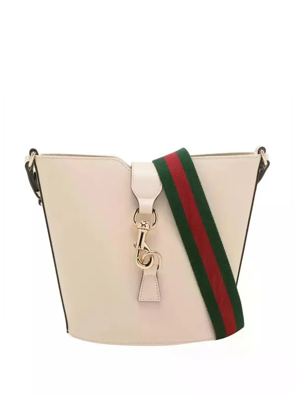 Gucci Calfskin Web Jackie Bucket Crossbody Bag - White