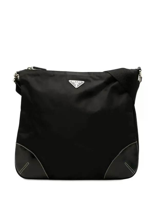 Prada Vitello Trimmed Tessuto Zip Top Cross Body Bag
