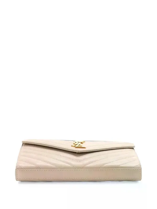 Saint Laurent Classic Monogram Wallet On Chain Matelasse Chevron Leather Medium Crossbody Bag - Neutrals