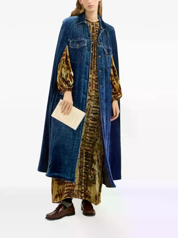 PIERRE-LOUIS MASCIA Velvet Abstract Print Ruffled Maxi Shirt Dress - Yellow