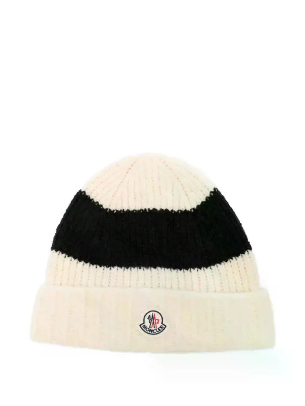 Moncler Striped Logo-patch Beanie Hat - Neutrals