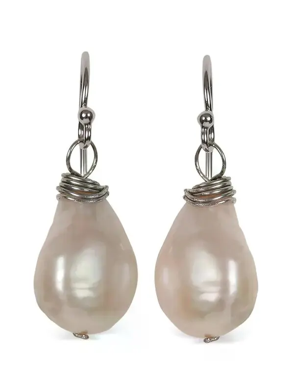 GIRL WITH A PEARL Wire-wrapped Pearl Drop Earrings - Silver