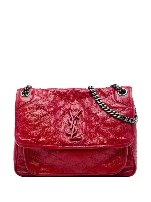 Saint Laurent 2018 Medium Crinkled Calfskin Niki Shoulder Bag - Red