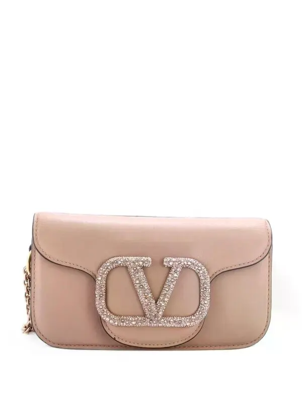 Valentino Garavani Vlogo Loco Flap Leather With Crystals Small Shoulder Bag - Pink