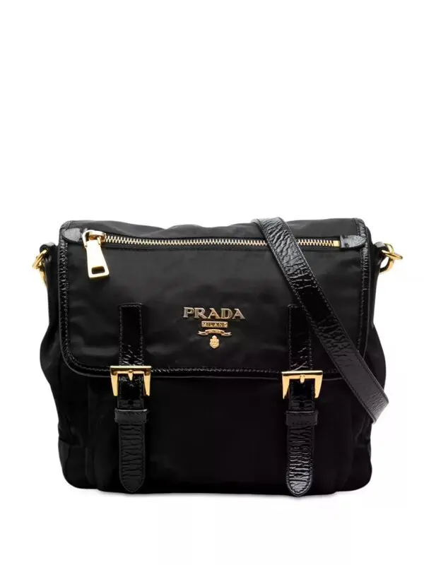 Prada Tessuto Zip Double Buckle Messenger Bag Cross Body