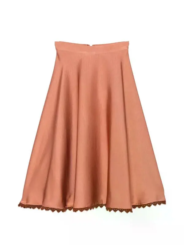 I BLUES Lace-trim Satin-finish Midi Skirt