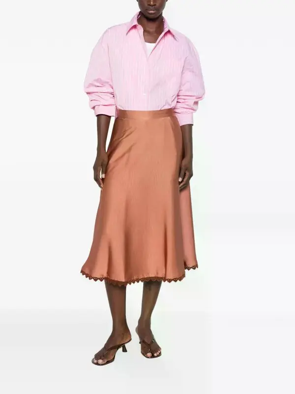 I BLUES Lace-trim Satin-finish Midi Skirt