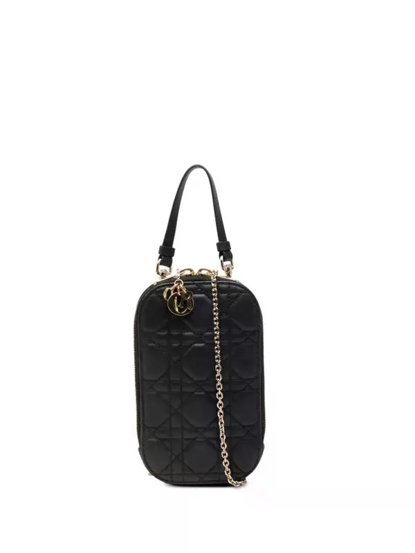 Dior Cannage Leather Phone Holder Satchel - Black
