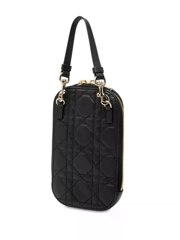 Dior Cannage Leather Phone Holder Satchel - Black