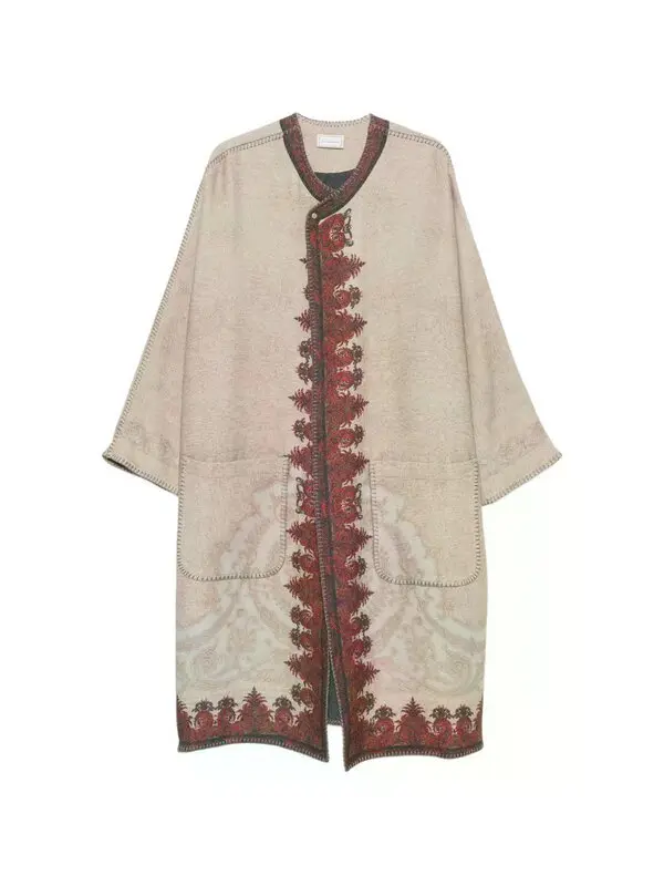 PIERRE-LOUIS MASCIA Paisley-print Blanket-stitch Kimono - Neutrals