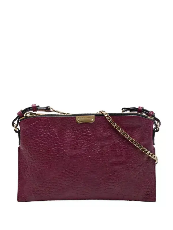 Burberry Grain Check Embossed Leather Peyton Cross Body Bag - Red