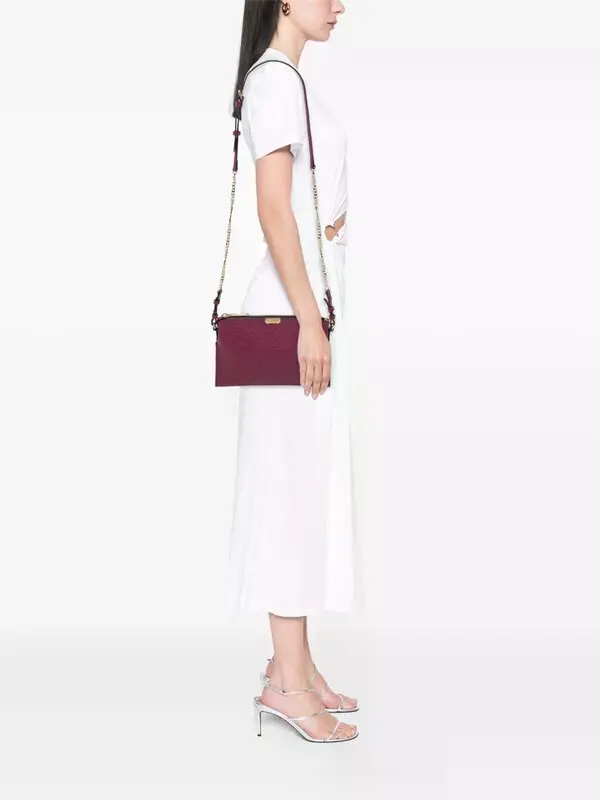 Burberry Grain Check Embossed Leather Peyton Cross Body Bag - Red
