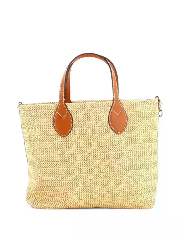 Gucci Logo Plaque Convertible Raffia Tote Bag