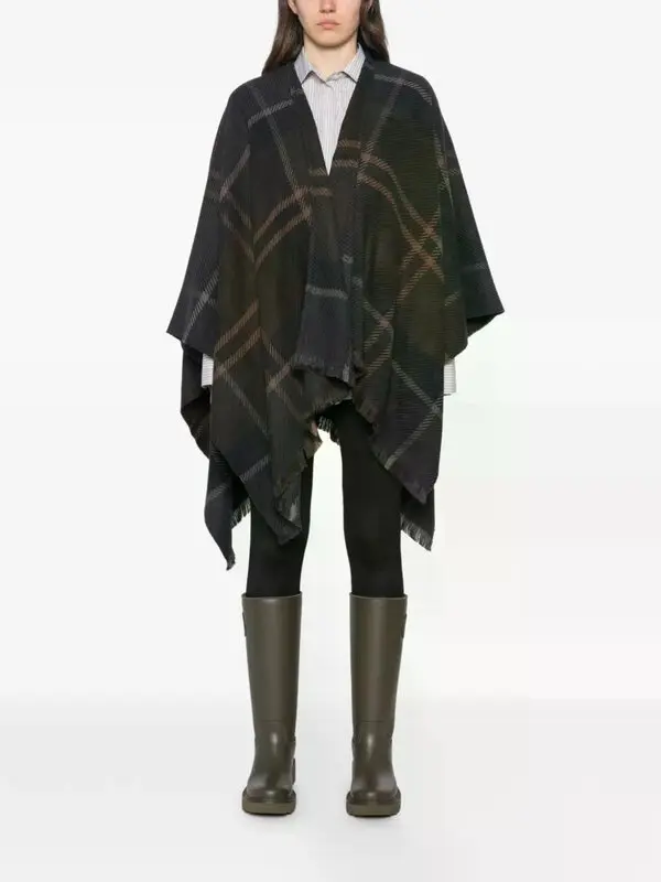 Barbour Check-pattern Fringed Cape