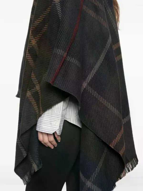 Barbour Check-pattern Fringed Cape