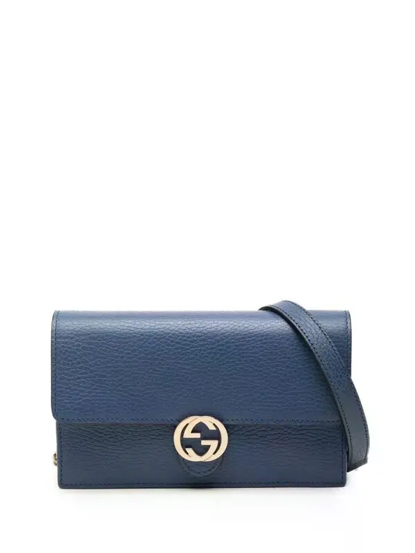 Gucci 2016-2026 Dollar Calfskin Interlocking G Wallet On Chain Crossbody Bag - Blue