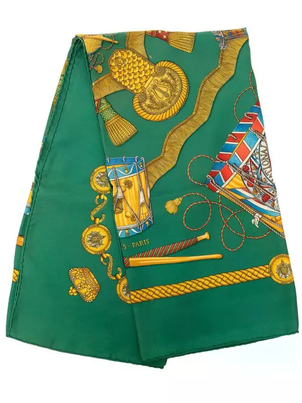 Hermès 2000-2026 Les Tambours Silk Scarf 90 Scarves - Green