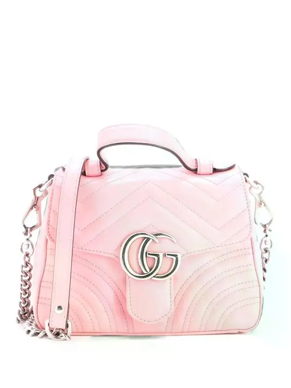 Gucci Gg Marmont Top Handle Flap Bag Matelasse Leather Mini Satchel - Pink
