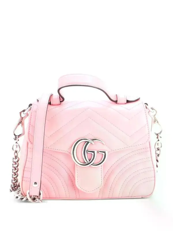 Gucci Gg Marmont Top Handle Flap Bag Matelassé Leather Mini Satchel - Pink