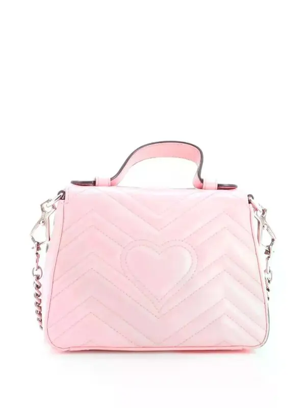 Gucci Gg Marmont Top Handle Flap Bag Matelassé Leather Mini Satchel - Pink