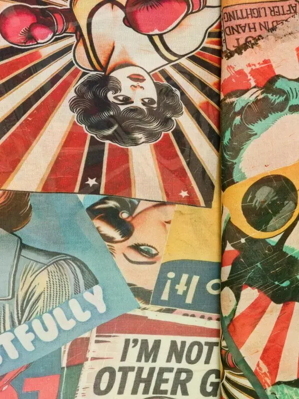 Faliero Sarti Comic-print Frayed Scarf