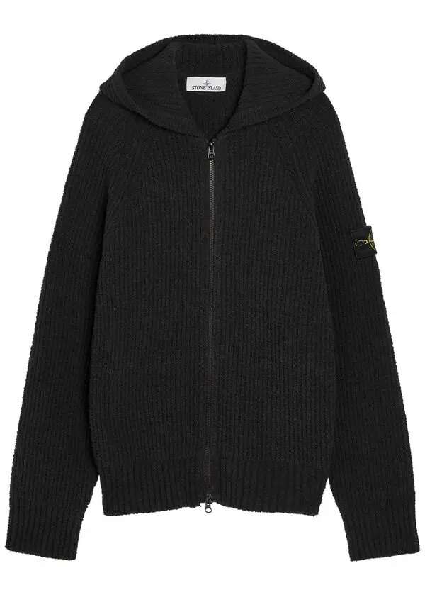 Stone Island Hooded Ribbed-knit Cotton Jumper