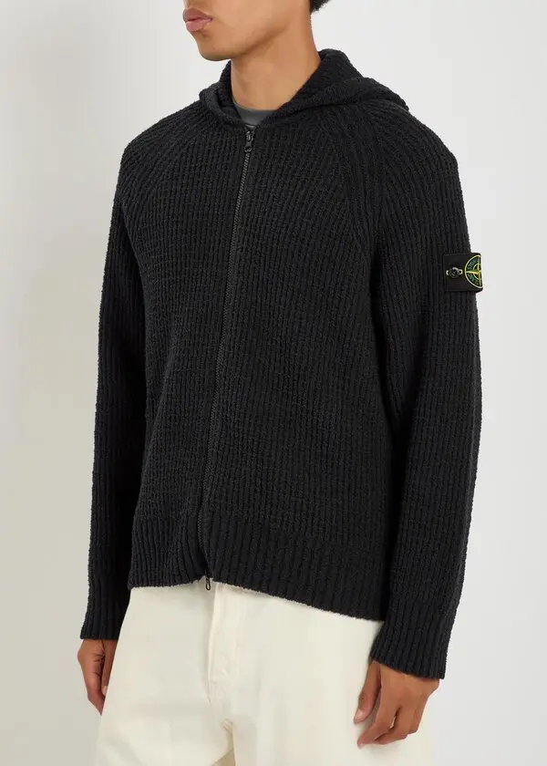 Stone Island Hooded Ribbed-knit Cotton Jumper