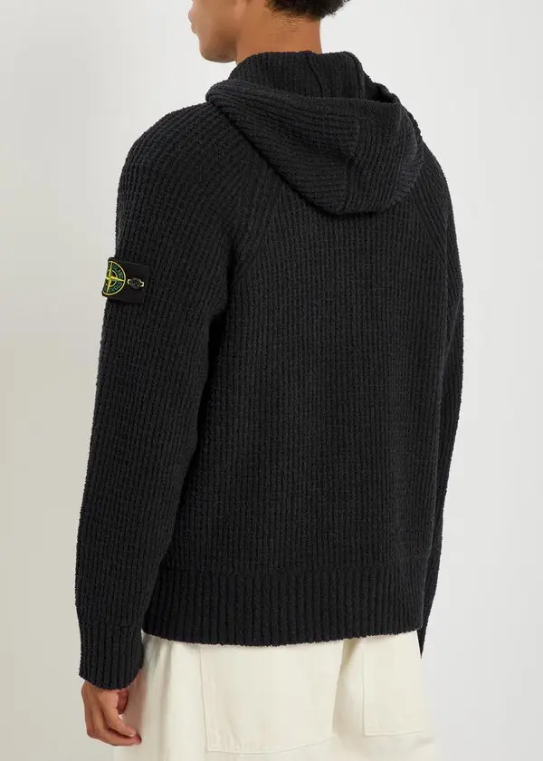 Stone Island Hooded Ribbed-knit Cotton Jumper