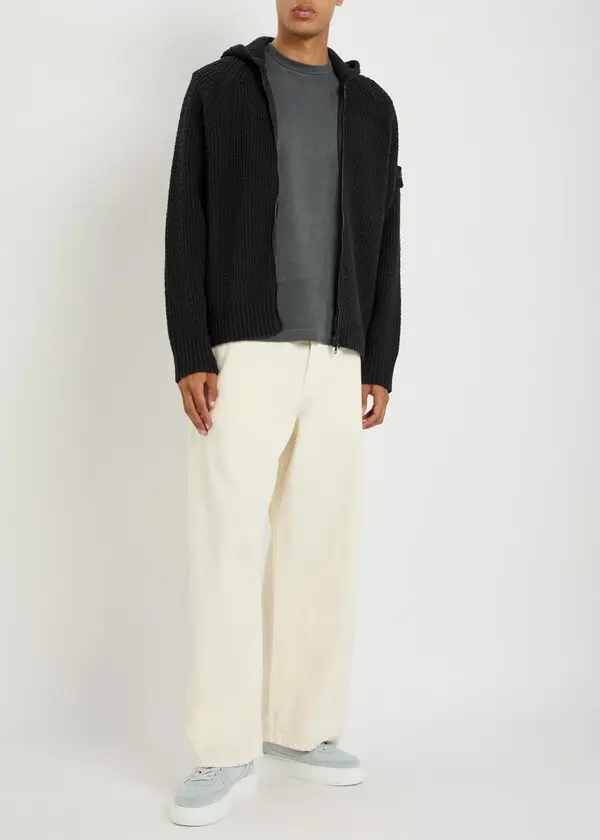 Stone Island Hooded Ribbed-knit Cotton Jumper