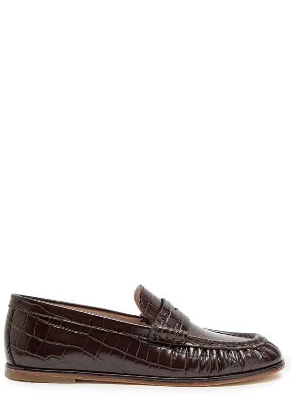 STUART WEITZMAN Spencer Crocodile-effect Leather Loafers