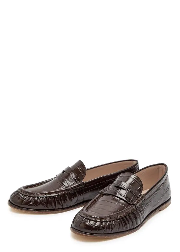 STUART WEITZMAN Spencer Crocodile-effect Leather Loafers