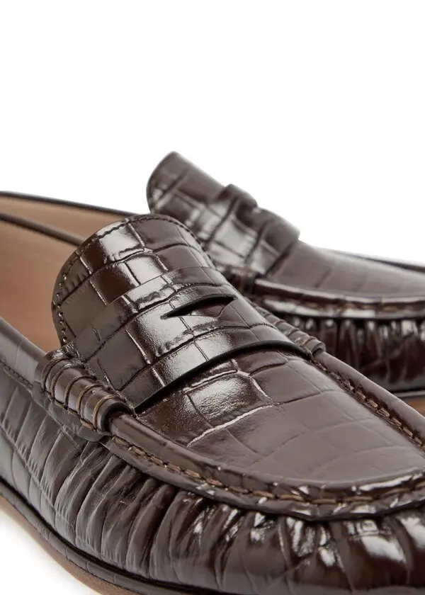 STUART WEITZMAN Spencer Crocodile-effect Leather Loafers