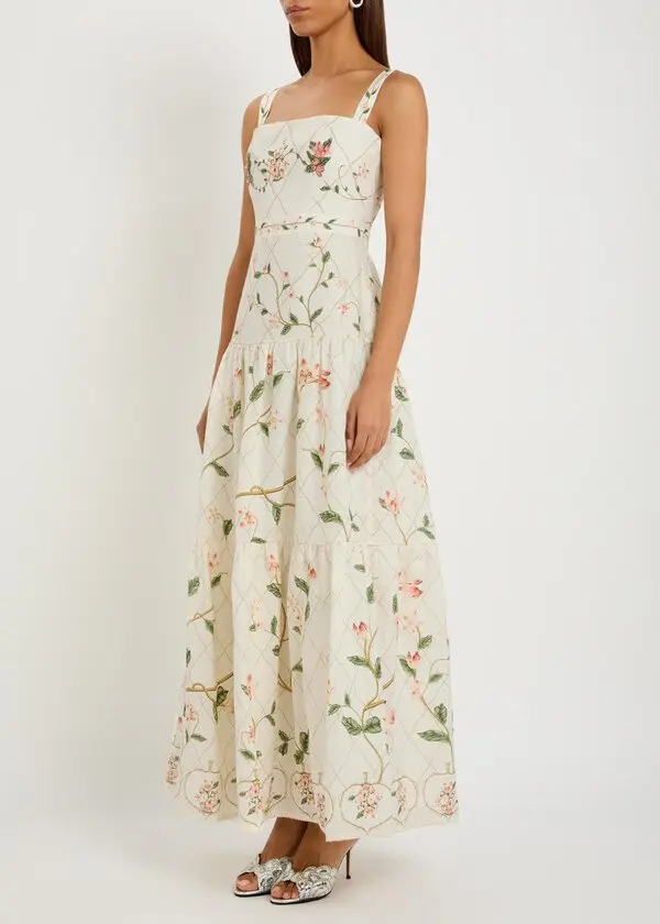 Agua Bendita Lima Floral-print Linen Maxi Dress