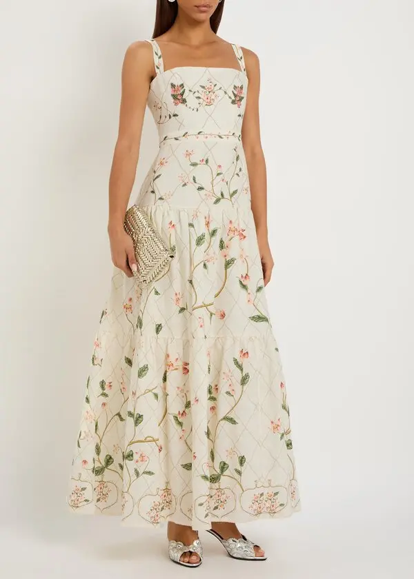 Agua Bendita Lima Floral-print Linen Maxi Dress