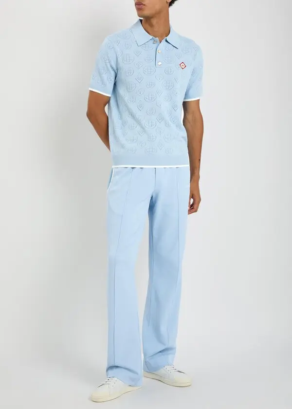 Casablanca Pointelle-knit Woven Polo Top
