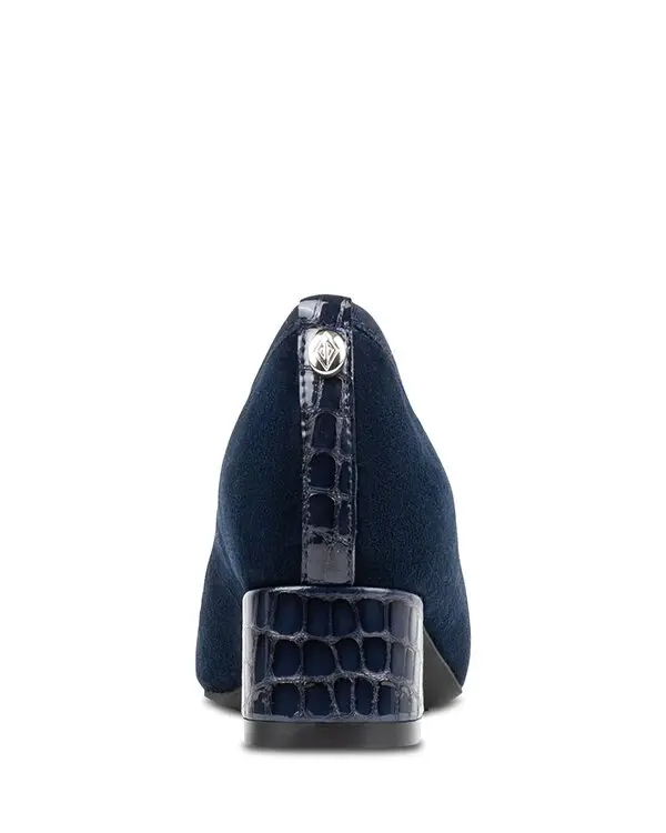 DONALD PLINER Bow Leather Suede Mid Heel Pumps - Navy