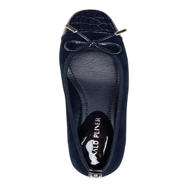 DONALD PLINER Bow Leather Suede Mid Heel Pumps - Navy