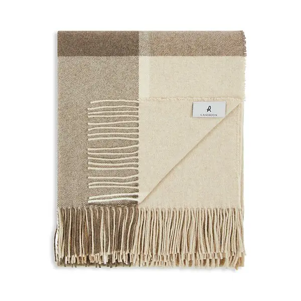 LANEROSSI Everest Plaid Cashmere Throw Blanket - Beige