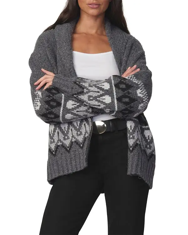 Joe's Jeans Inga Fair Isle Zip Front Cardigan - Charcoal Multi