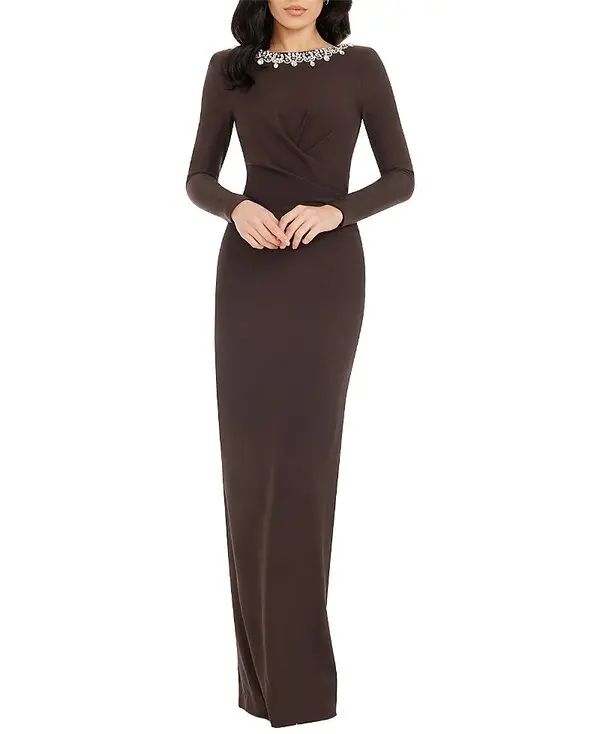 Dress The Population Anne Long Sleeve Jewel Neck Gown