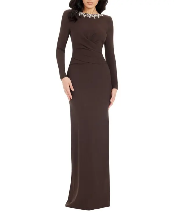 Dress The Population Anne Long Sleeve Jewel Neck Gown
