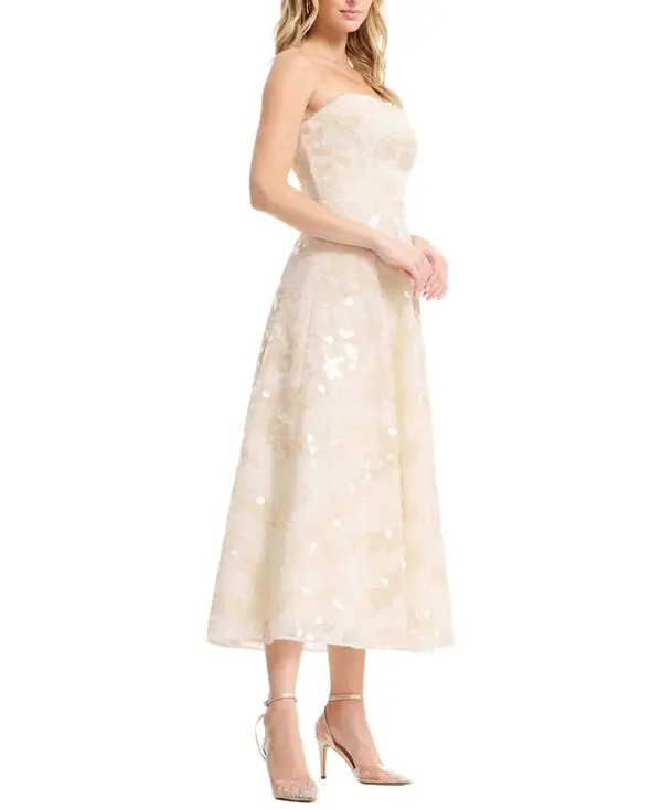 Dress The Population Kailyn Strapless Disc Sequin Floral A-line Midi Dress