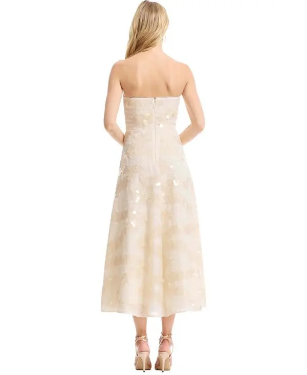 Dress The Population Kailyn Strapless Disc Sequin Floral A-line Midi Dress