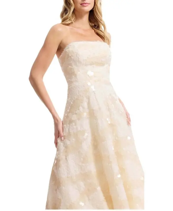 Dress The Population Kailyn Strapless Disc Sequin Floral A-line Midi Dress