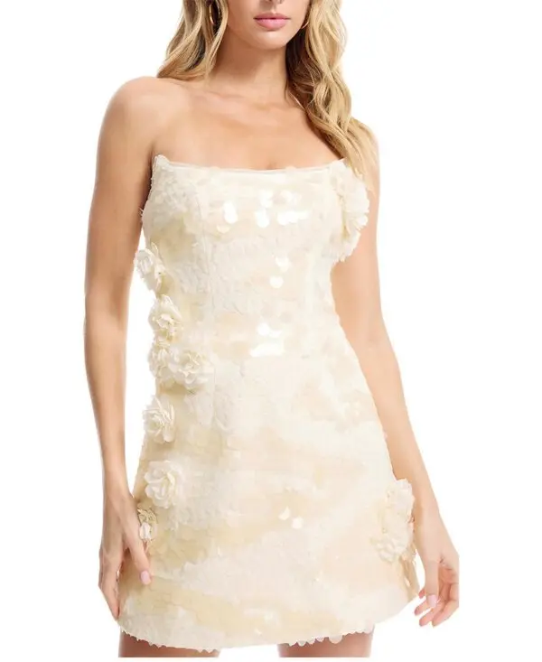 Dress The Population Amity Strapless 3d Floral Rosette Dress