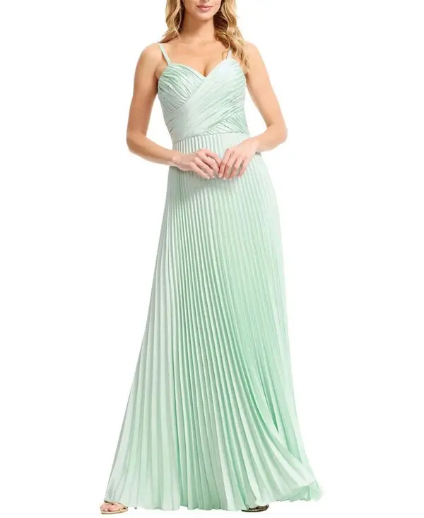 Dress The Population Sweetheart Spaghetti Strap Pleated Gown - Mint