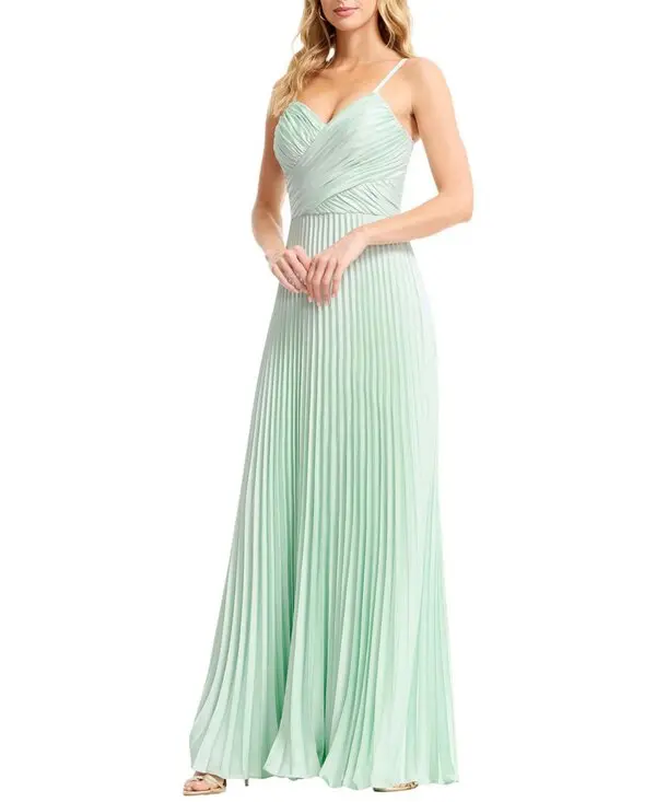 Dress The Population Sweetheart Spaghetti Strap Pleated Gown - Mint